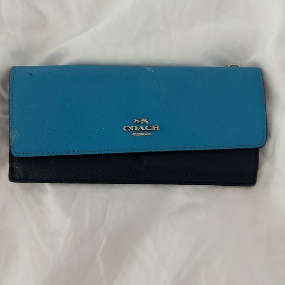 Coach | Bags | Coach Blue And Navy Leather Wallet | Poshmark